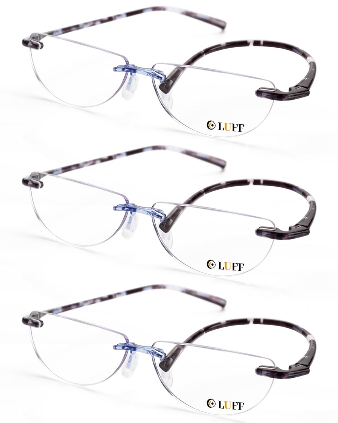 LUFF 3 Pack Half Reading Glasses for Women and Men Rimless Blue Light ...