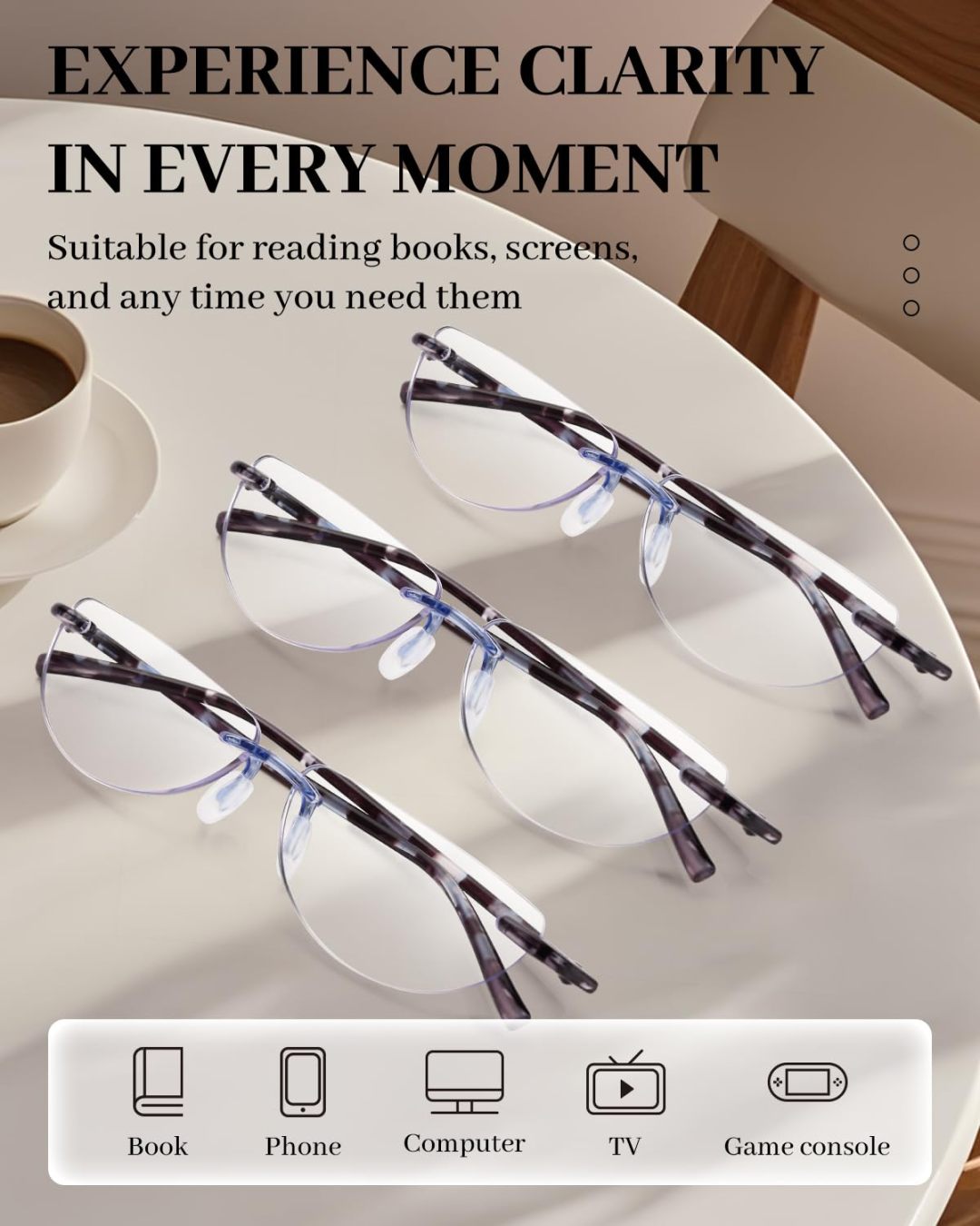 LUFF 3 Pack Half Reading Glasses for Women and Men Rimless Blue Light ...