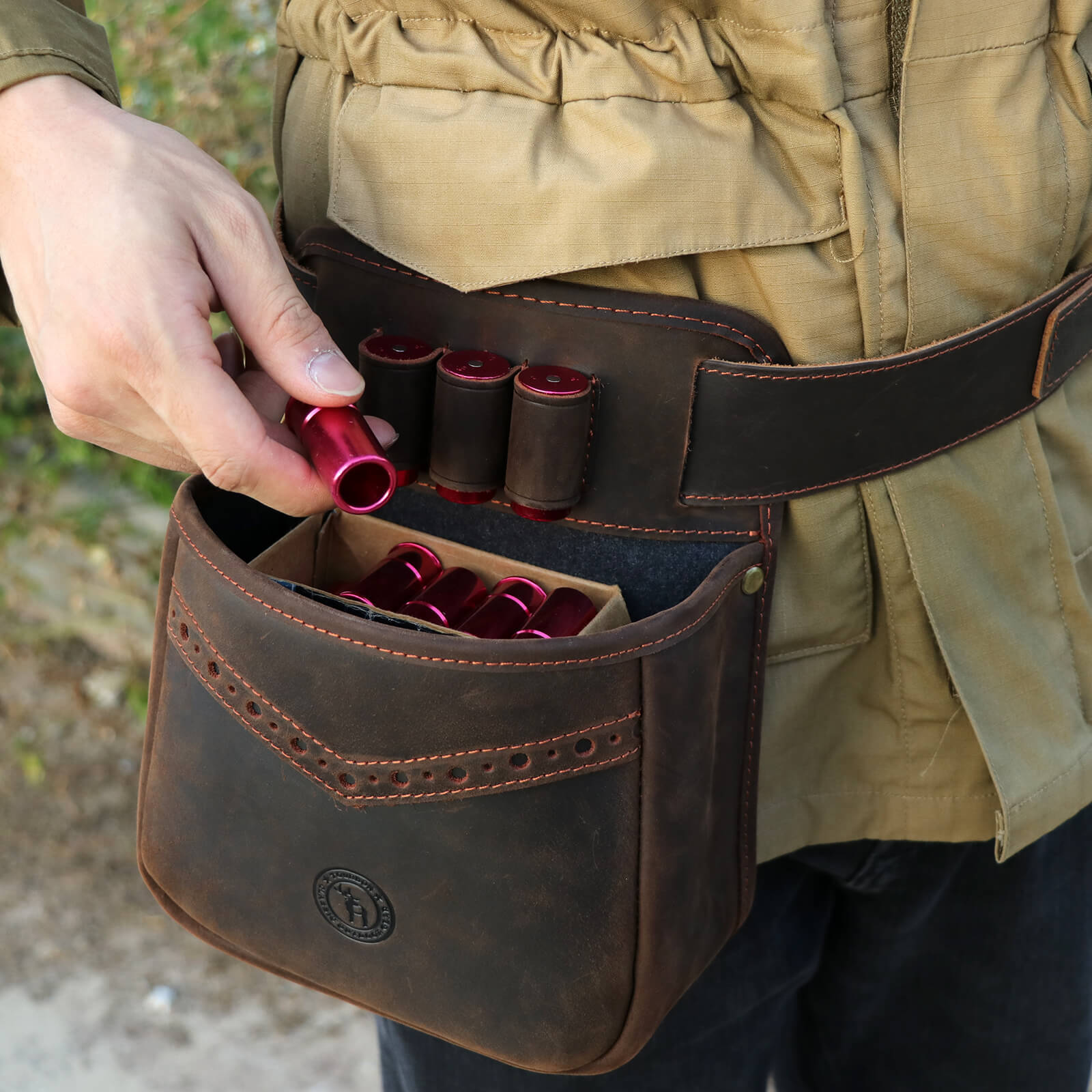 TOURBON Vintage Genuine Leather Trap Shooting Bag