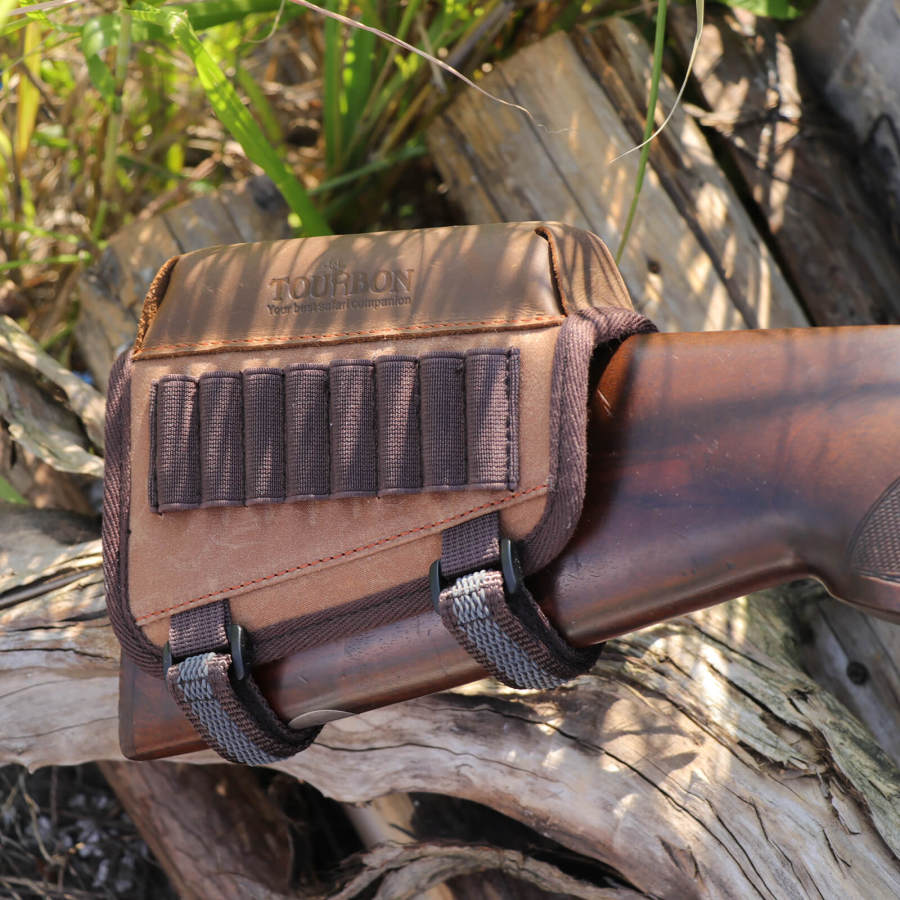 TOURBON Hunting Buttstock Cheek Rest Pad Shell Holder - Canvas Leather