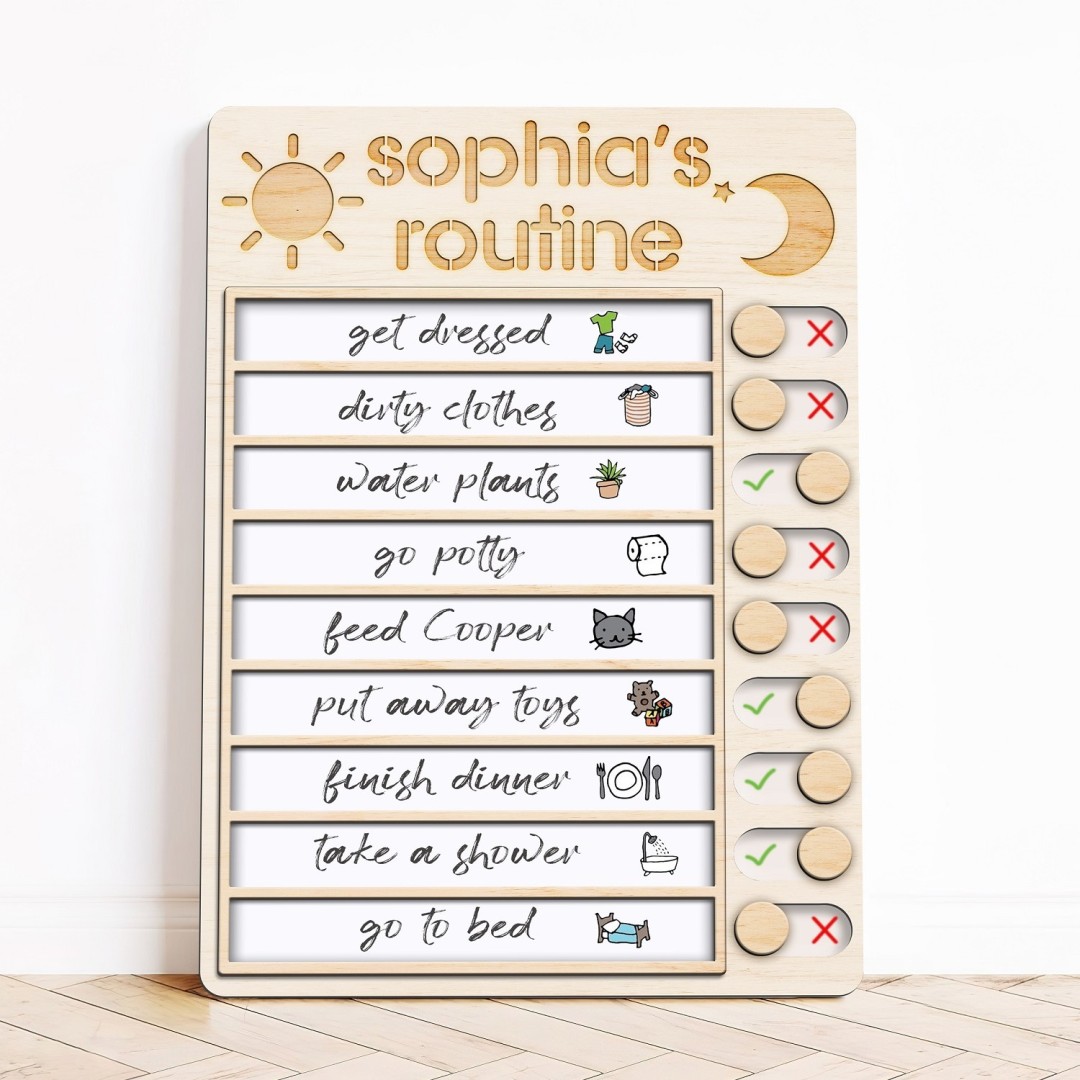 Kindlytoys Wooden Sliding Routine Chart, Chore List, Daily Checklist B