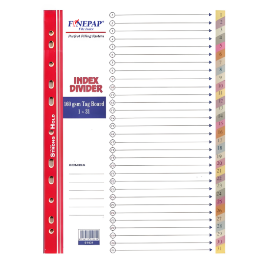 Finepap S1631 A4 Index Divider Numbering 1-31 (1SET/PKT)