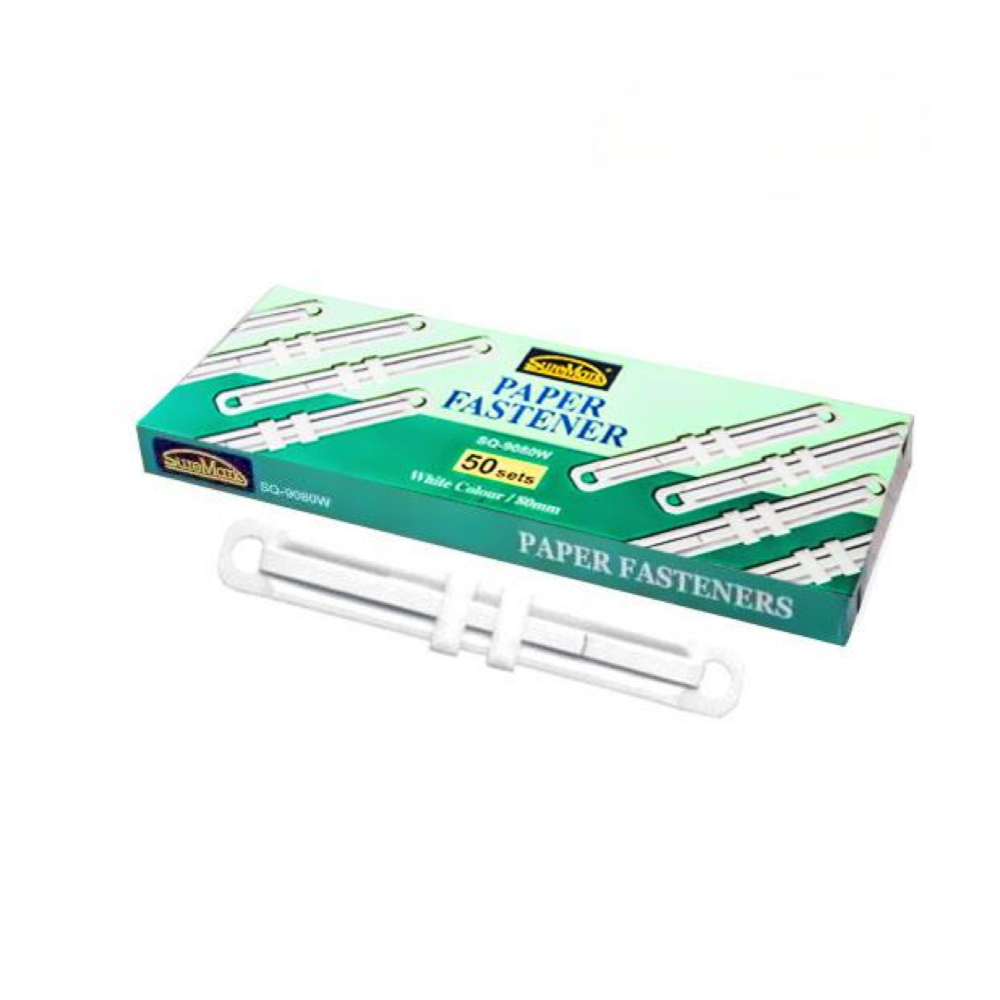 Suremark SQ-9080W Plastic Paper Fastener (50's/box) - White