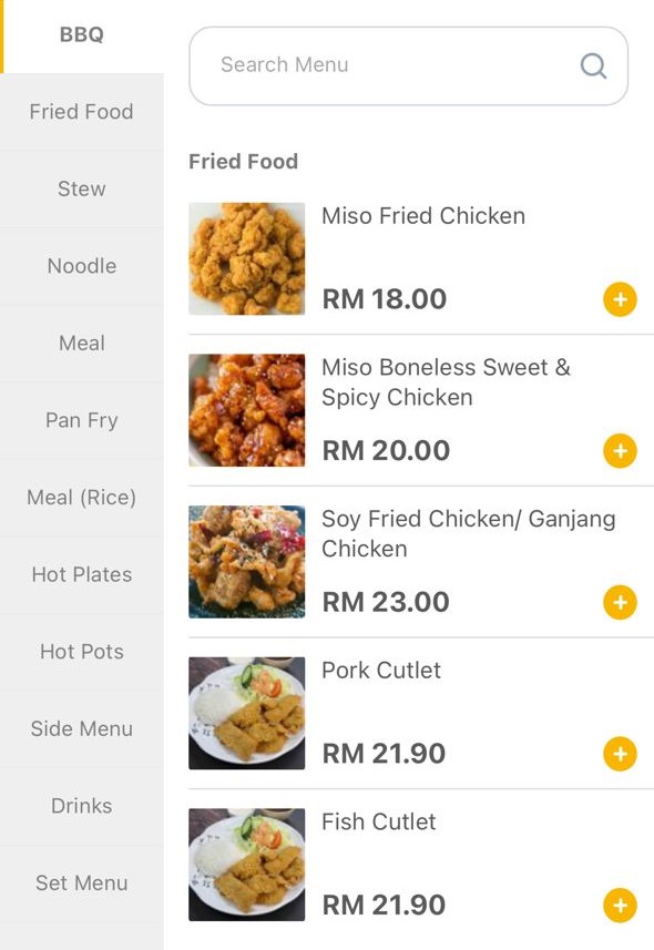 Miso Cheras Menu