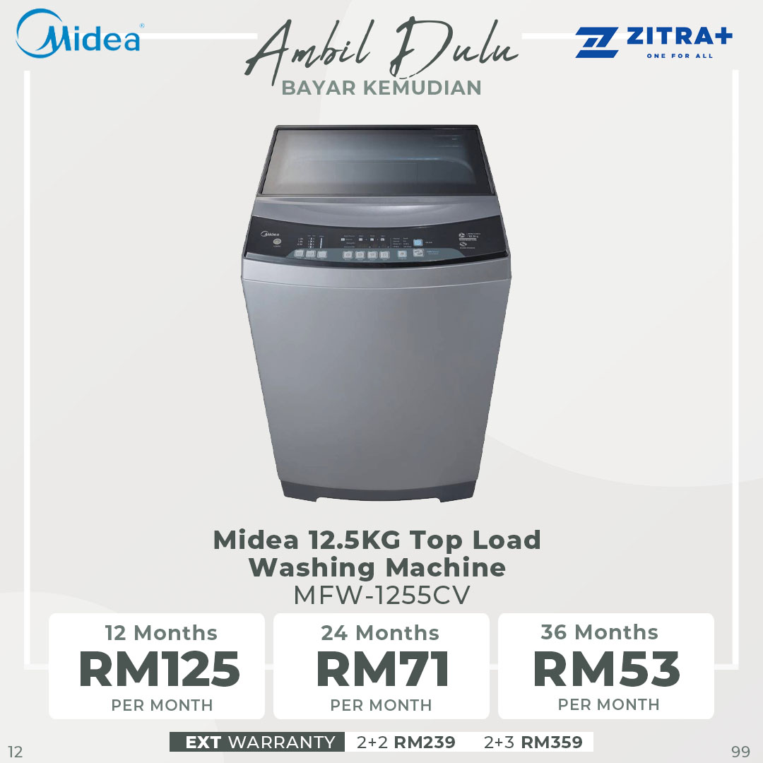 Midea 12.5KG Top Load Washing Machine MFW-1255CV | 3D Waterfall Curren