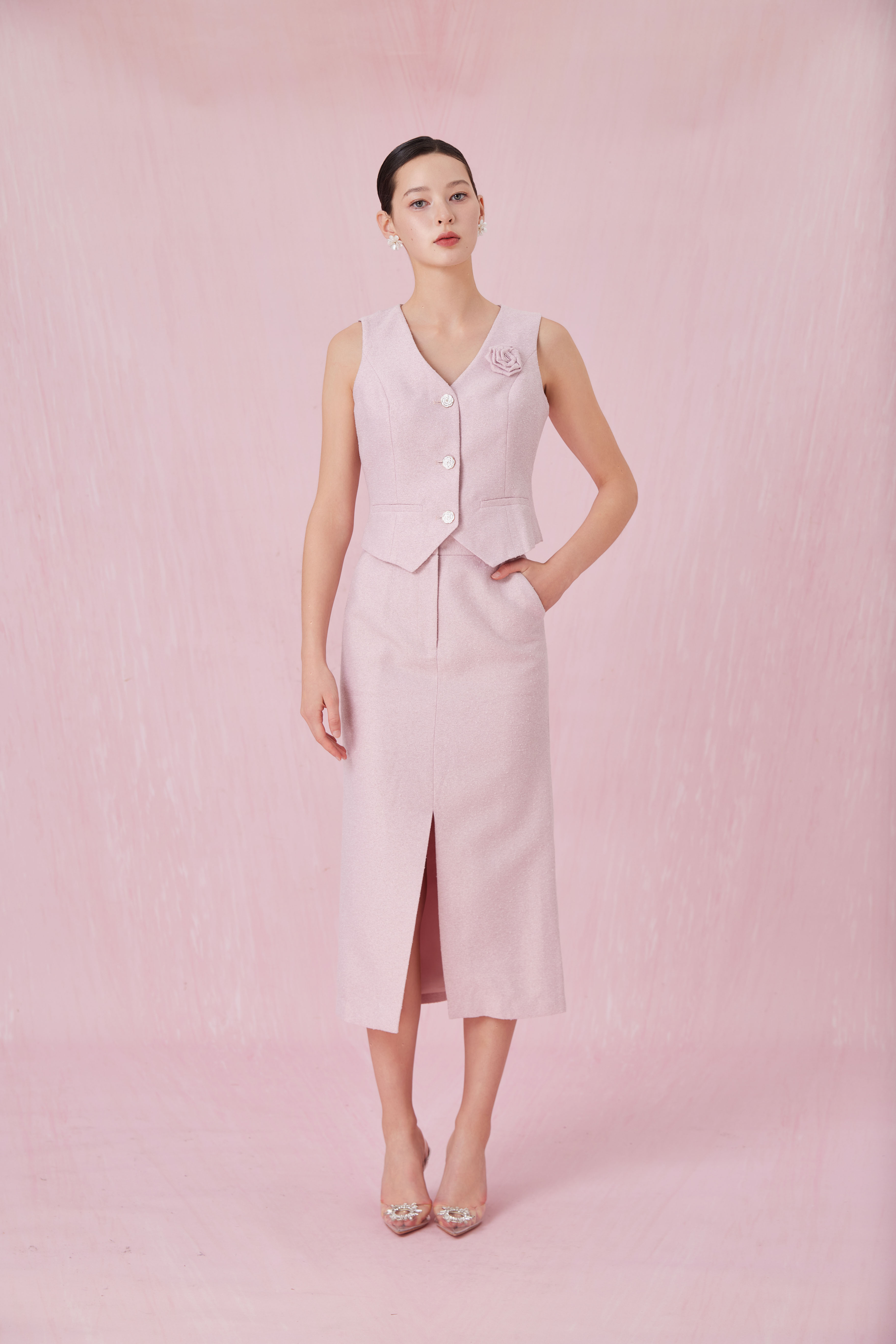 Cerrita Light Pink Tweed Straight Skirt