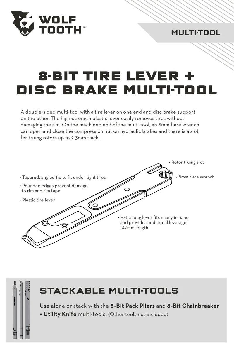 Wolftooth 8-Bit Tire Lever + Disc Brake Multi-Tool
