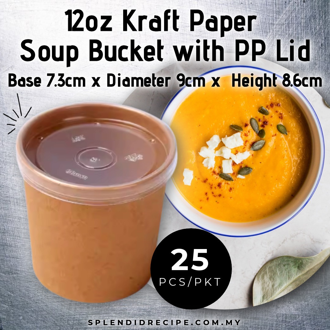 12oz Kraft Paper Soup Bucket With PP Lid (25 pcs)
