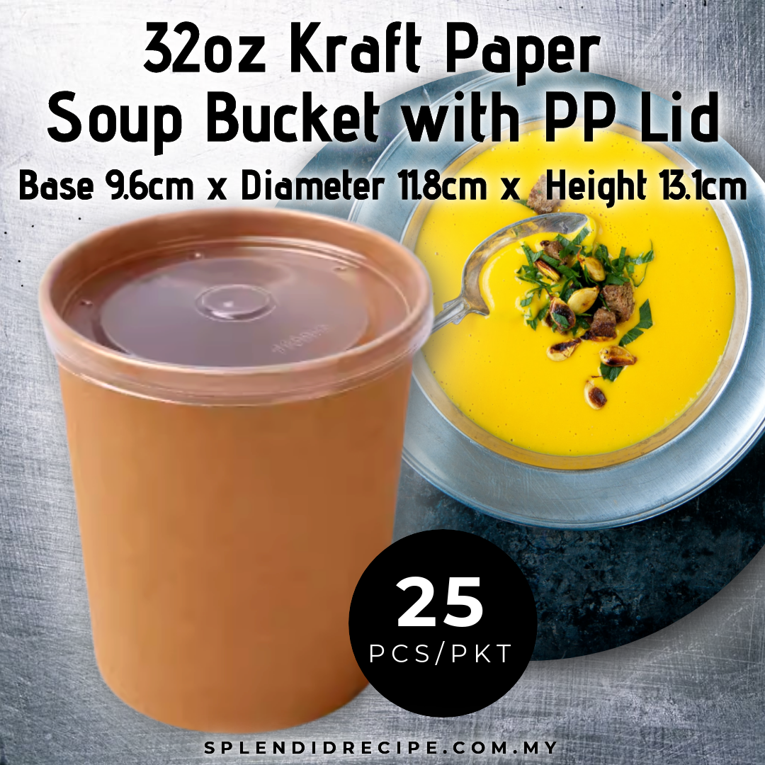 32oz Kraft Paper Soup Bucket With PP Lid (25 pcs)