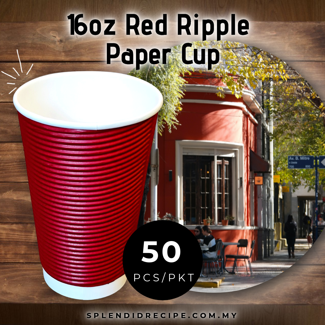 16oz Red Ripple Paper Cup with Double Hole Ear Loop Lid (50 pcs)