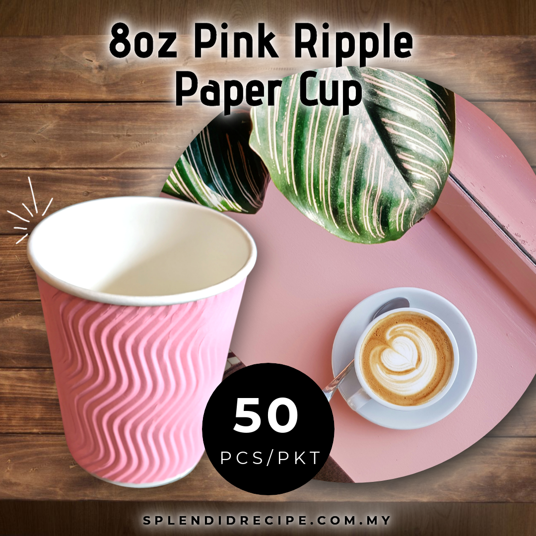 8oz Pink Ripple Paper Cups with Reclosable Lids (50 pcs)