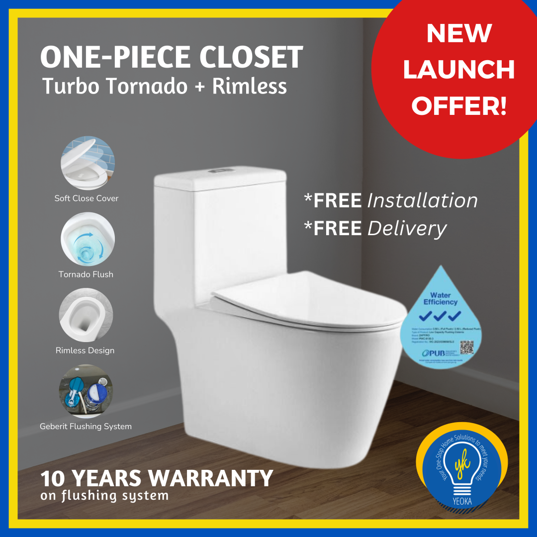 One-Piece Rimless (V-Shape) + Turbo Tornado Toilet Bowl (Bundle Set)