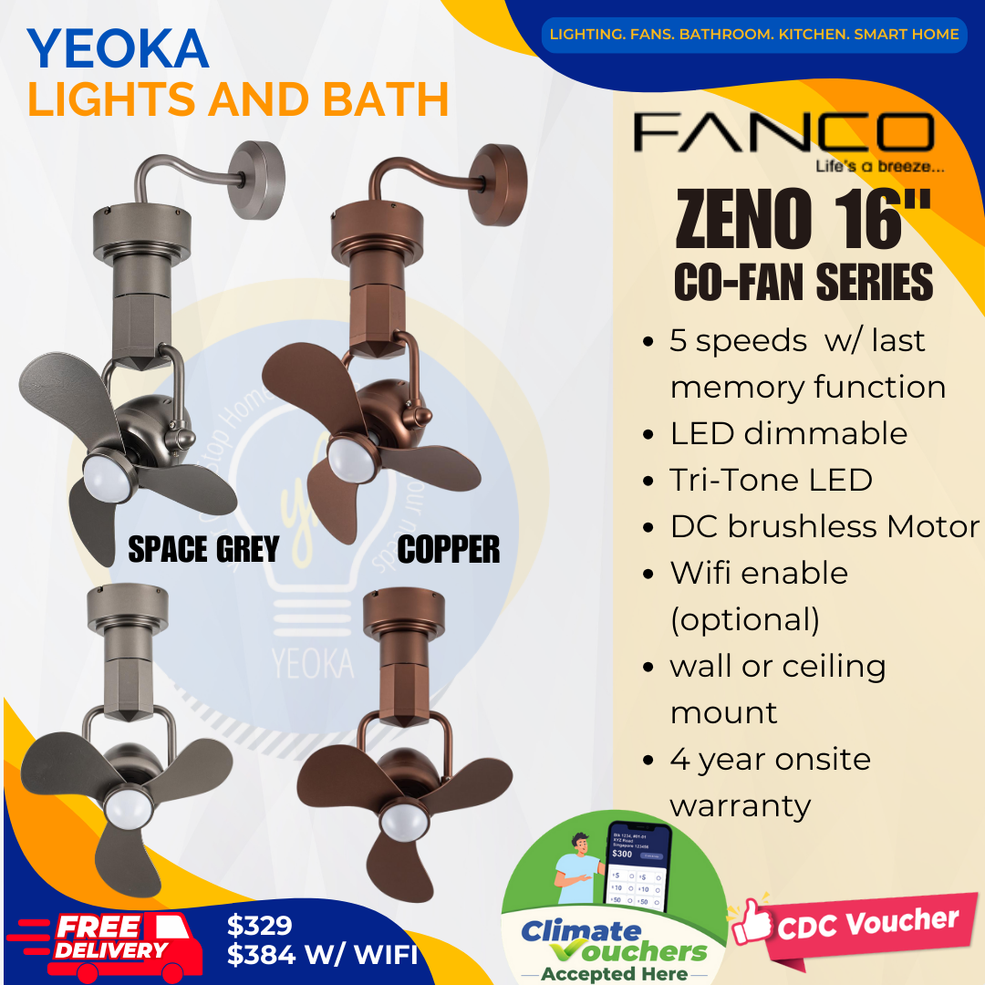 FANCO Corner Fan Zeno 16" w/ LED Tri-Tone