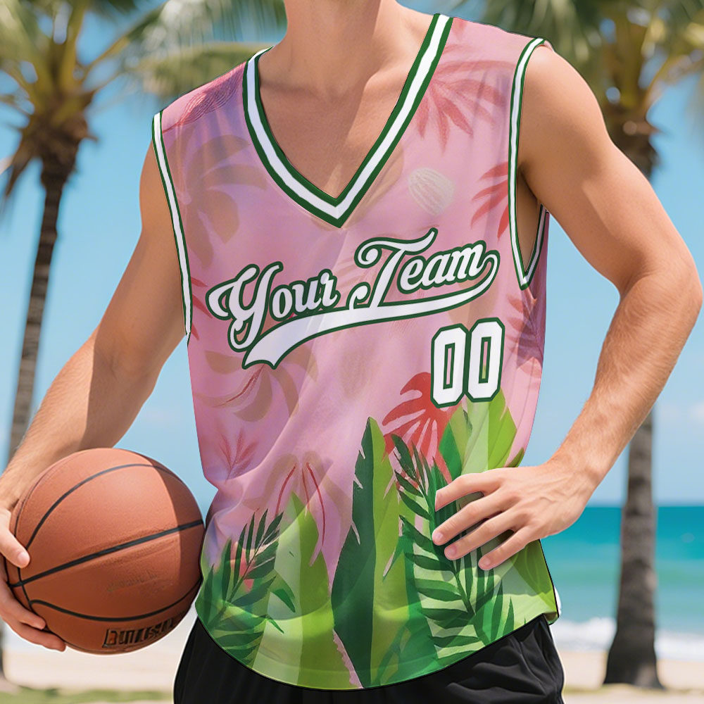 Custom Basketball Jersey Tropical Beach Theme Custom V Shape Shirt with ...