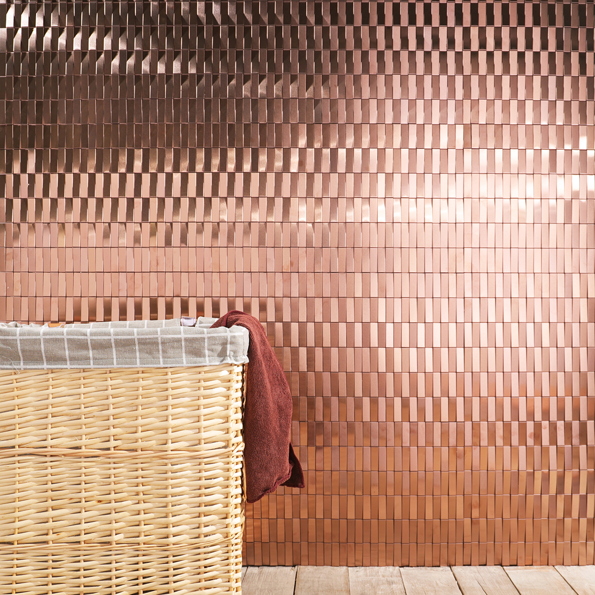 Rose Gold Wavy 3D Stripe Metal Mosaic Tiles | Elegant & Modern