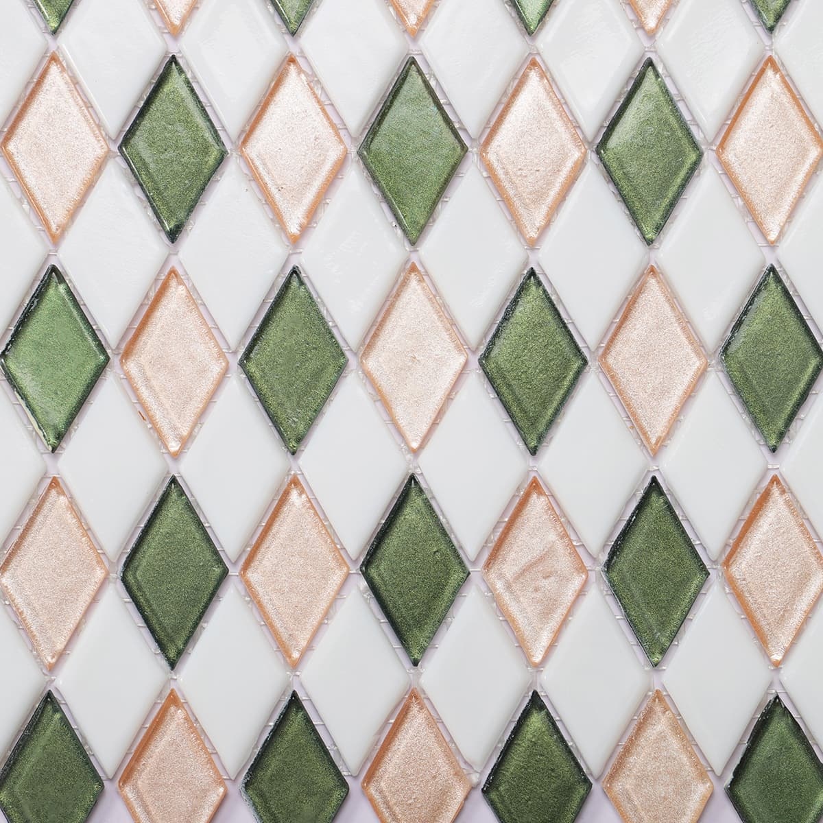 Pink and Green Diamond Glass Mosaic Tiles Checkerboard Pattern
