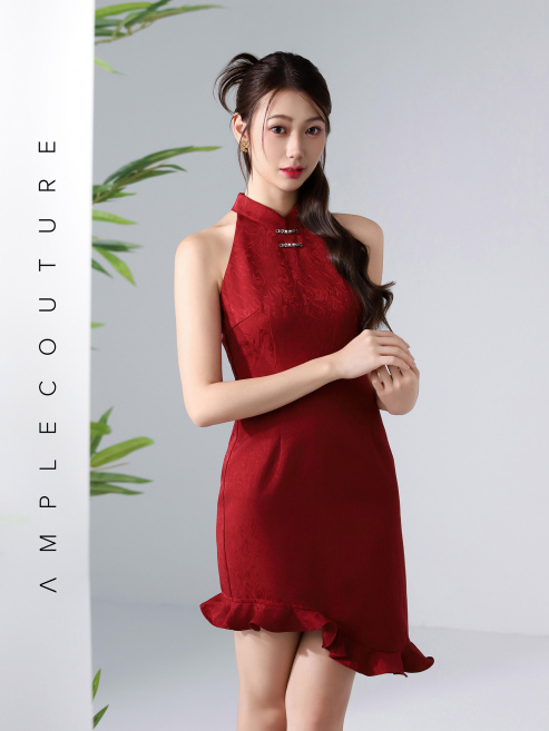Ruffle Halter Neck Cheongsam AC153 – AMPLE COUTURE