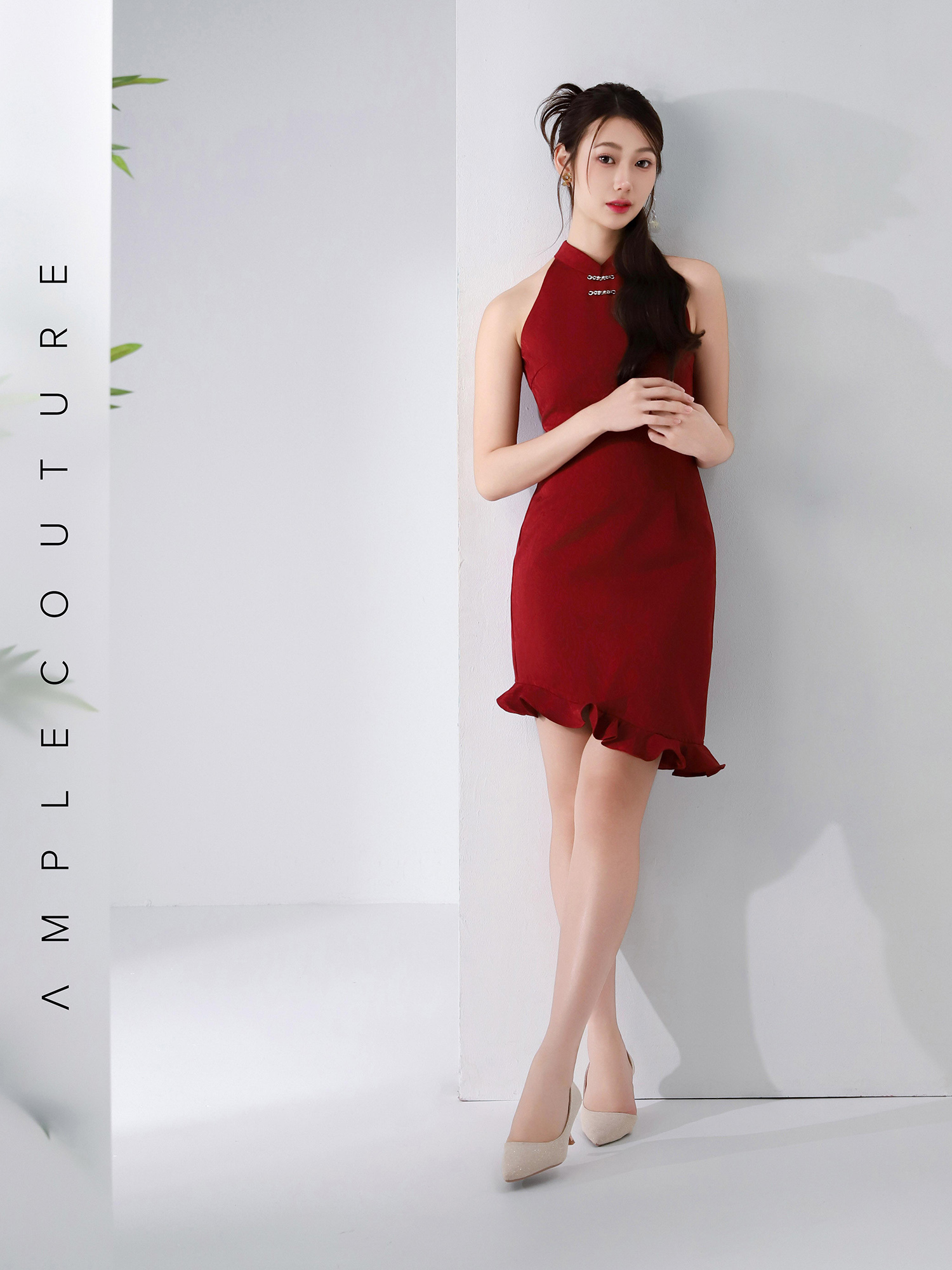 Ruffle Halter Neck Cheongsam AC153 – AMPLE COUTURE