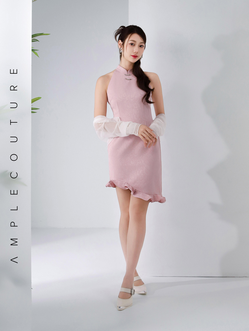 Ruffle Halter Neck Cheongsam AC153 – AMPLE COUTURE