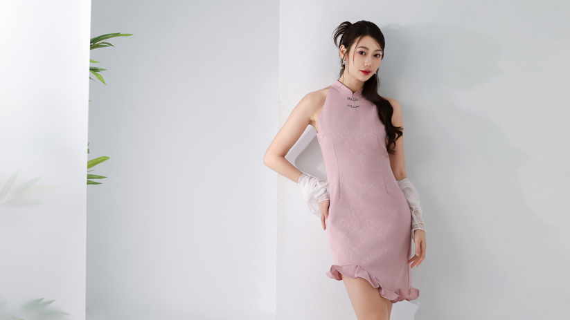 Ruffle Halter Neck Cheongsam AC153 – AMPLE COUTURE
