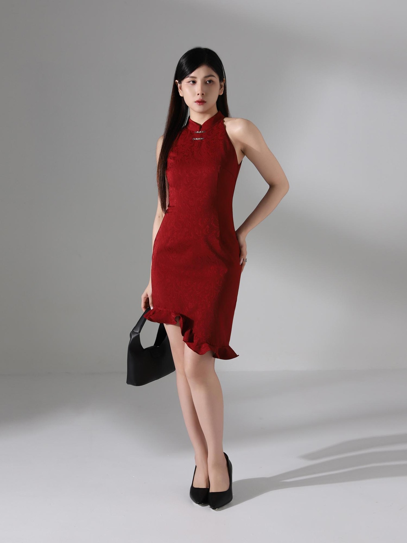 Ruffle Halter Neck Cheongsam AC153 – AMPLE COUTURE