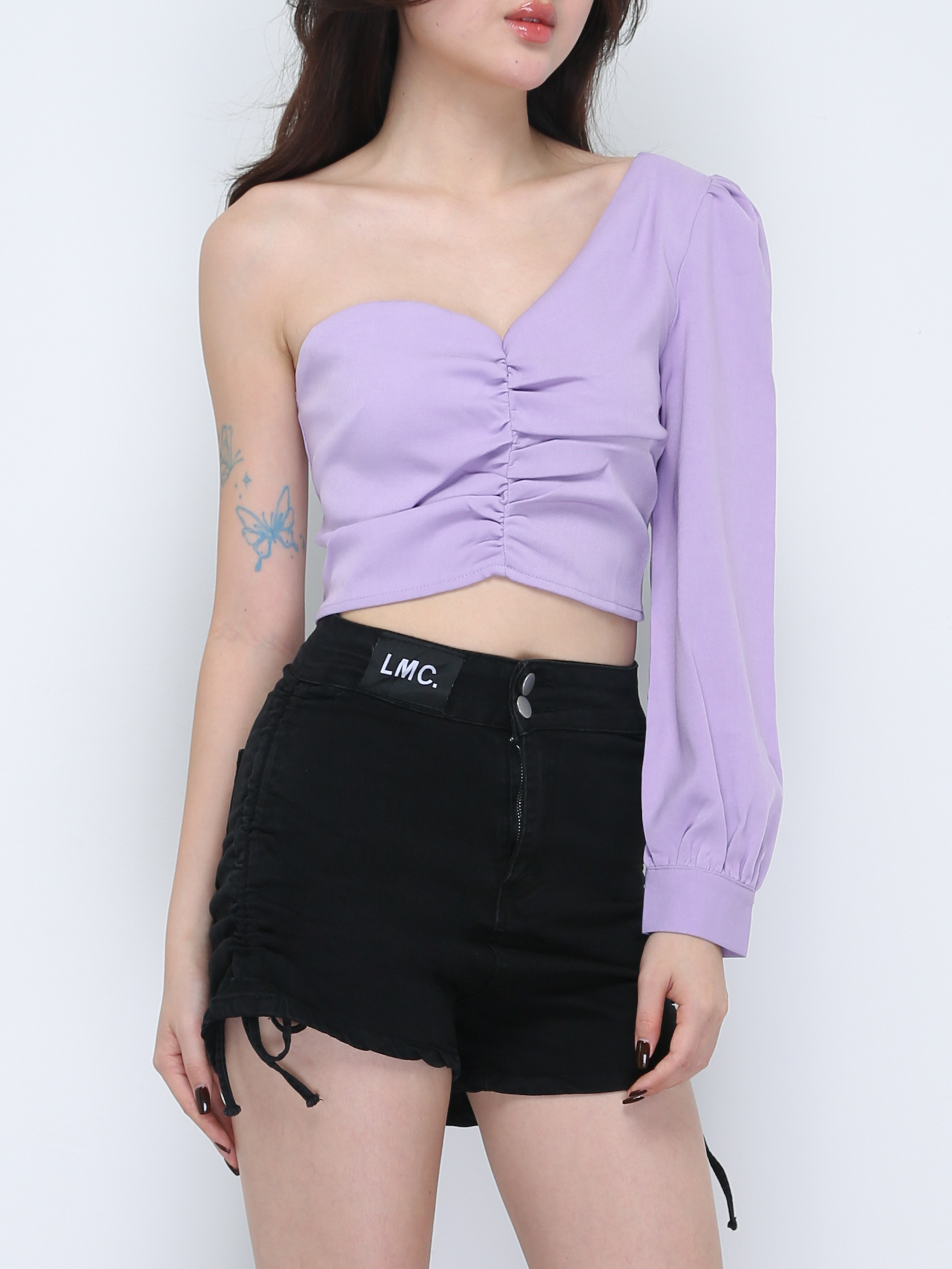 One Side Off Shoulder With Long Sleeve Top 21552