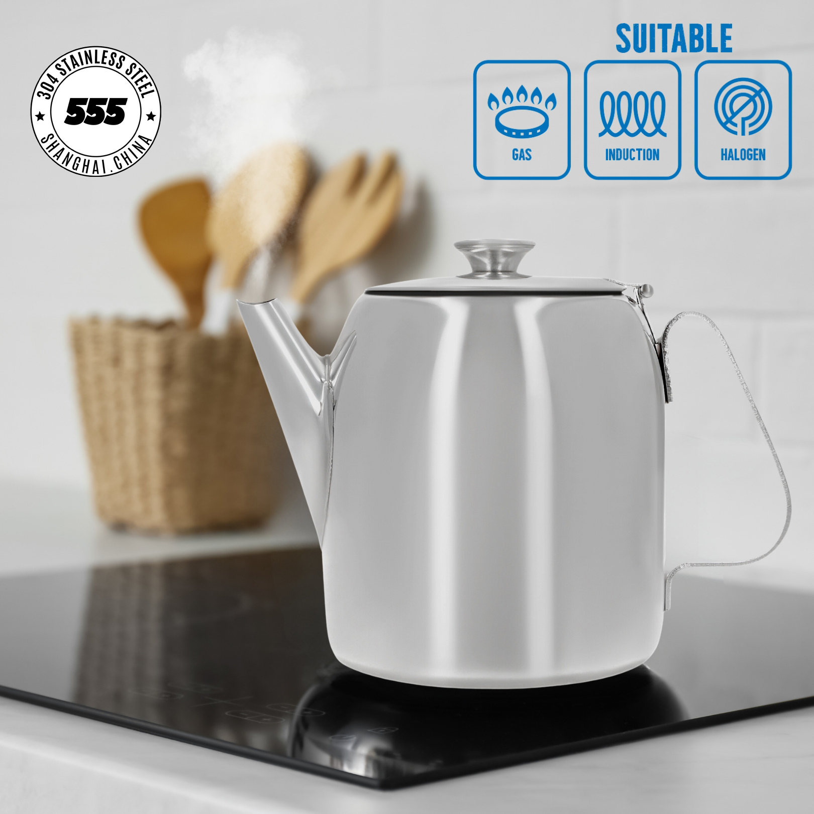 555 Stainless Steel Coffee Pot - 304 Stainless Steel - For Coffee, Tea