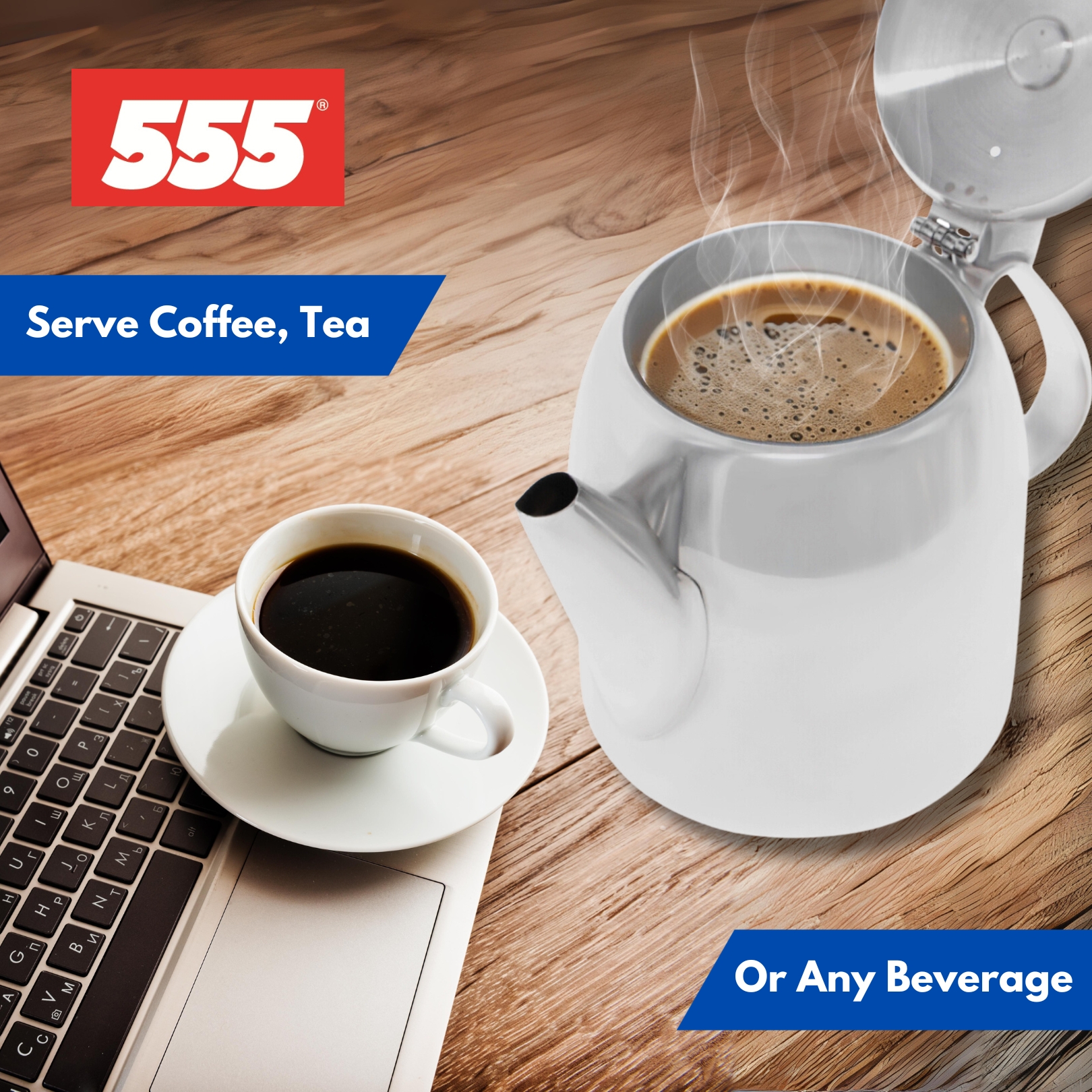 555 Stainless Steel Coffee Pot - 304 Stainless Steel - For Coffee, Tea