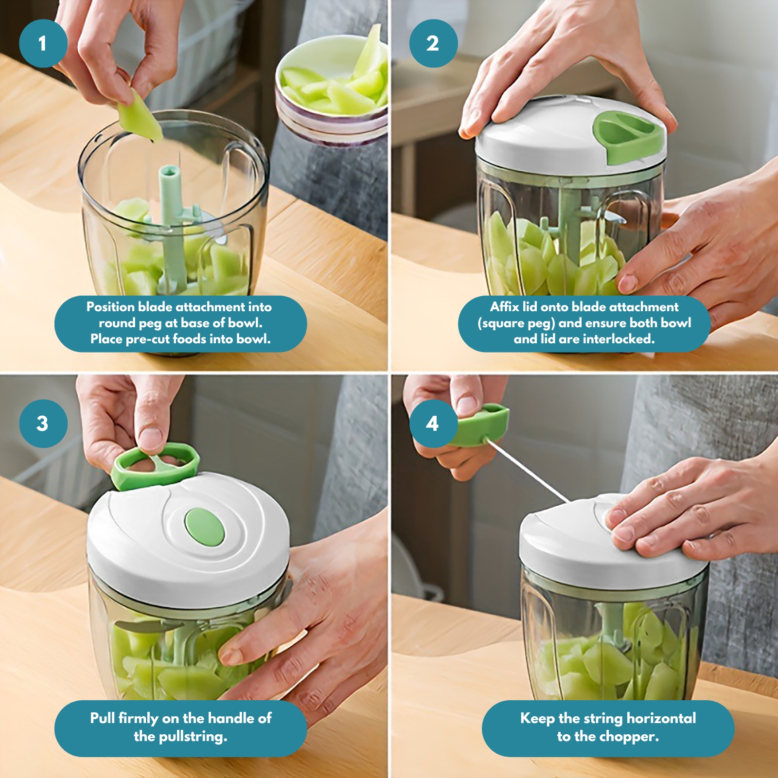 Amark Kitchen Collection Pullstring Spin Food Chopper with 900ml Bowl