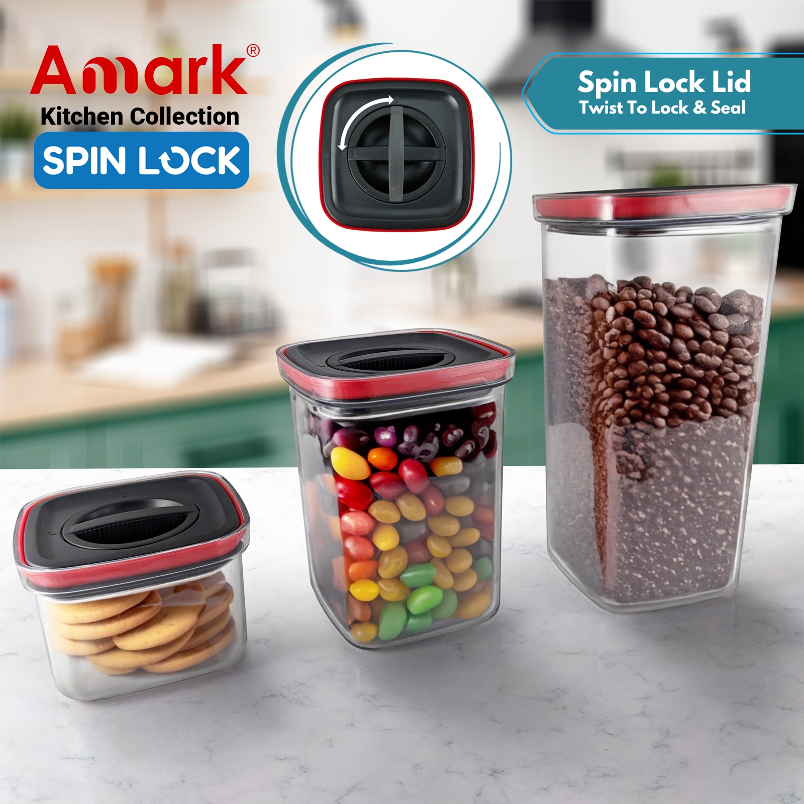 Amark Kitchen Collection Spin Lock Food Storage Container - Airtight