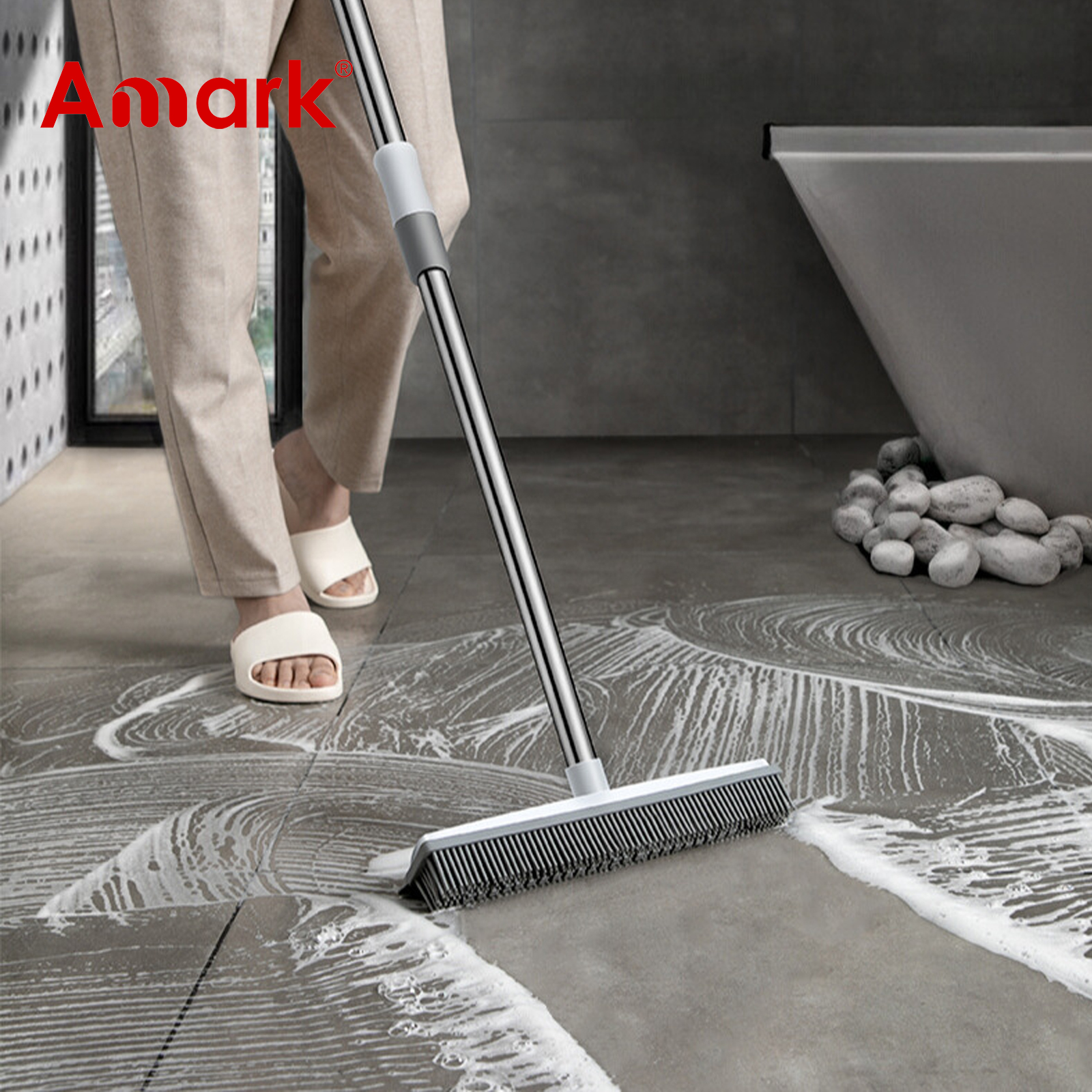 Amark 2-in-1 Rubber Broom & Floor Squeegee Scraper