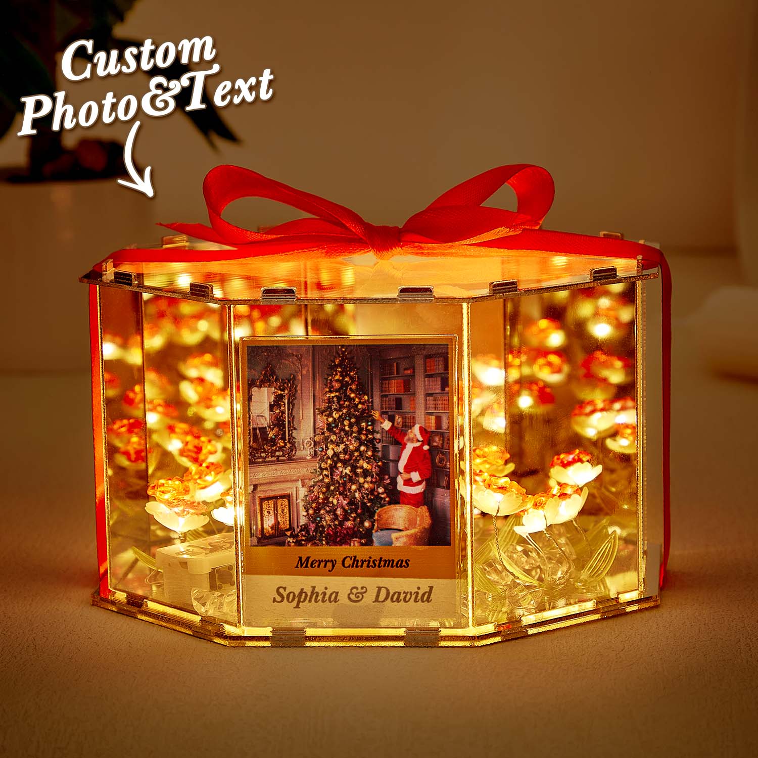 Custom Photo Rose Flower Infinity Mirror Gift Box Infinity Mirror Lamp ...