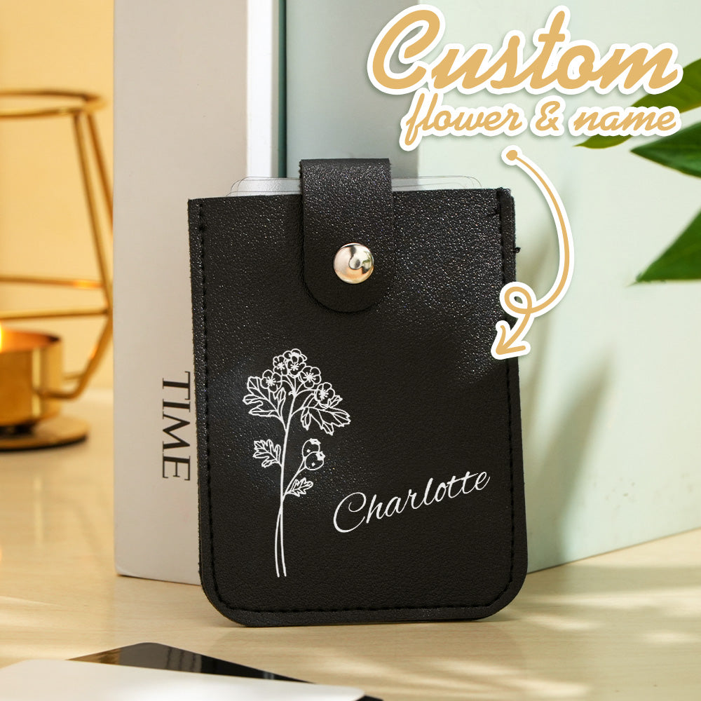 Personalized Birth Flower Wallet with Name Mini Pull-out Card Holder ...