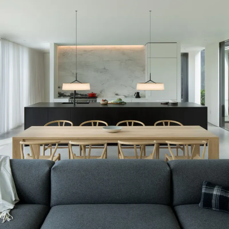 VersaGlow Pendant: Sleek Black/Beige Metal & Fabric – Light Makers