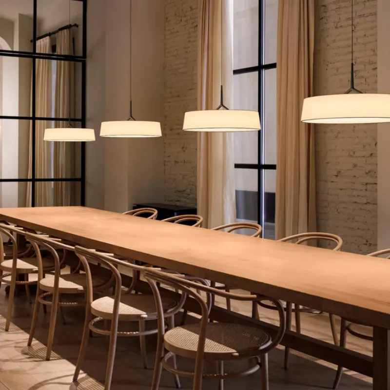 VersaGlow Pendant: Sleek Black/Beige Metal & Fabric – Light Makers