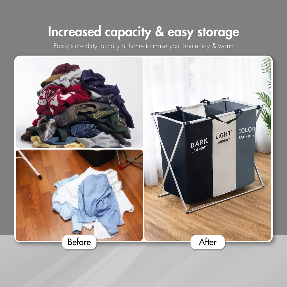 HOUZE SIFT 3 Compartment Sorting Laundry Hamper Laundry Bag - Washing