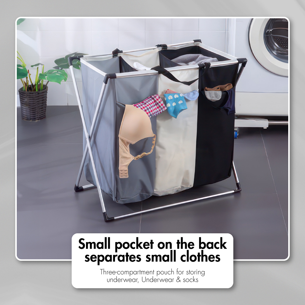HOUZE SIFT 3 Compartment Sorting Laundry Hamper Laundry Bag - Washing