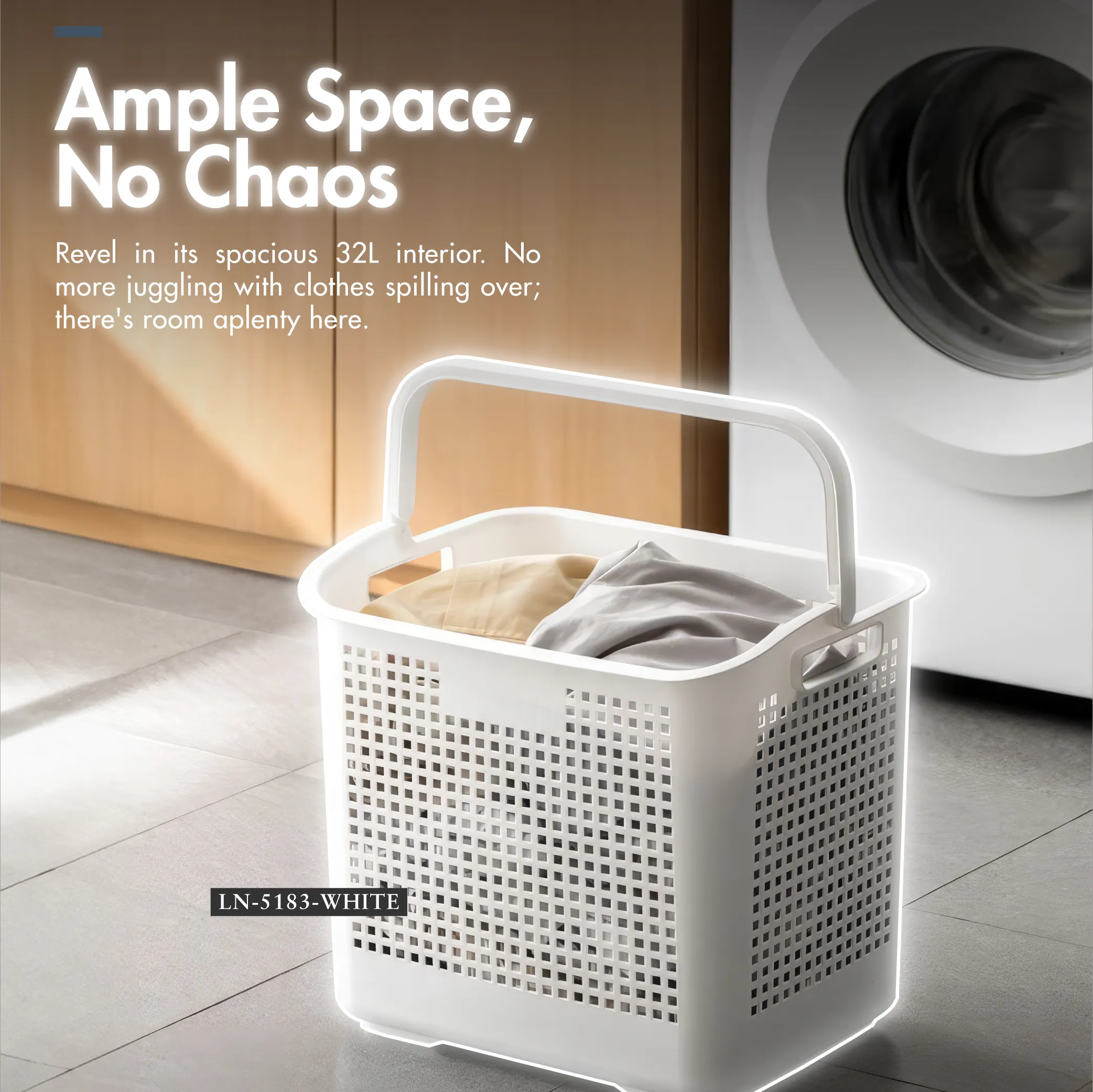 HOUZE - 32L Laundry Basket with Handle (Beige)