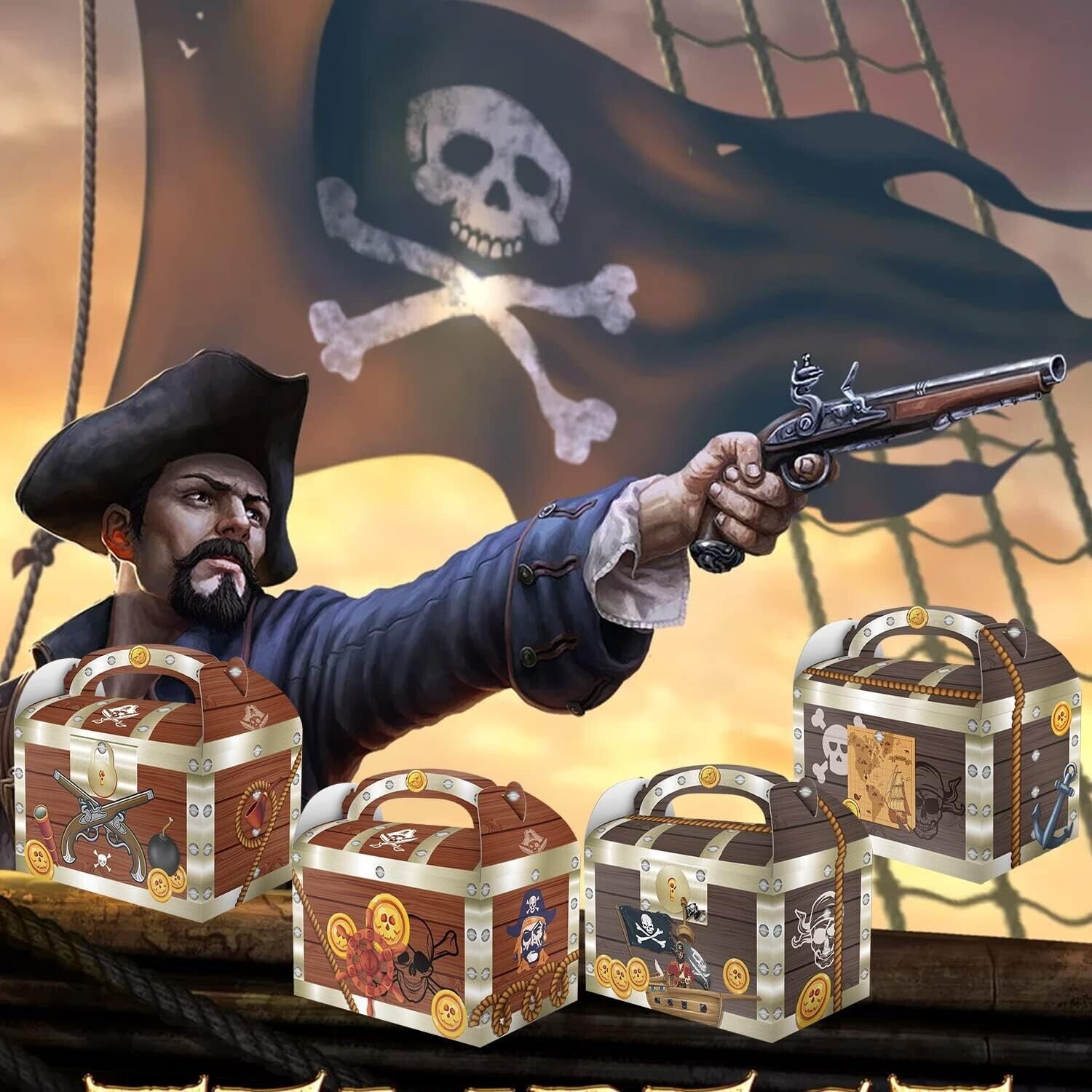 Pirate Treasure Chest Party Favour Loot Boxes 12 Pack