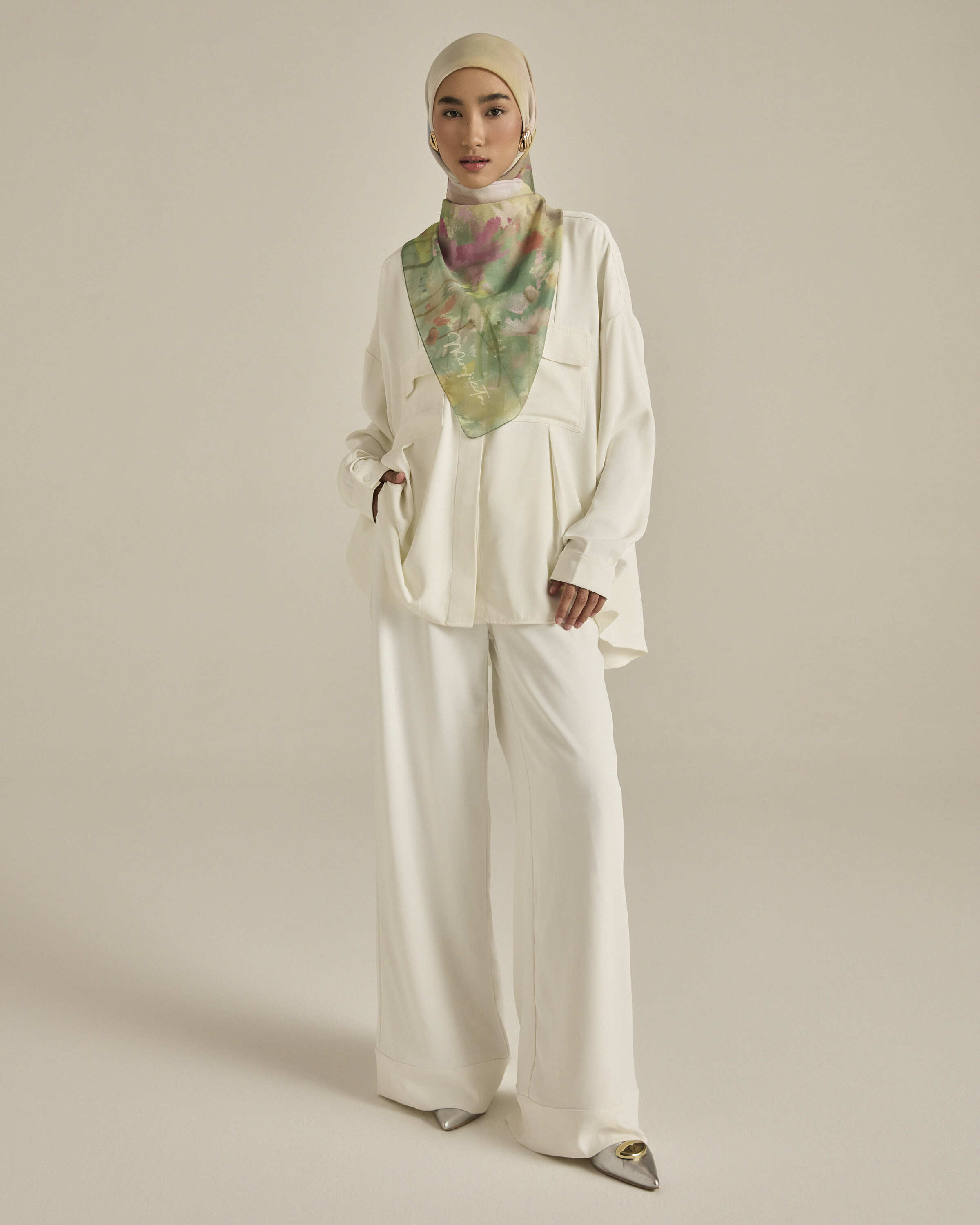 Buy Nadya White Monogram Loose Shirt | Mimpikita