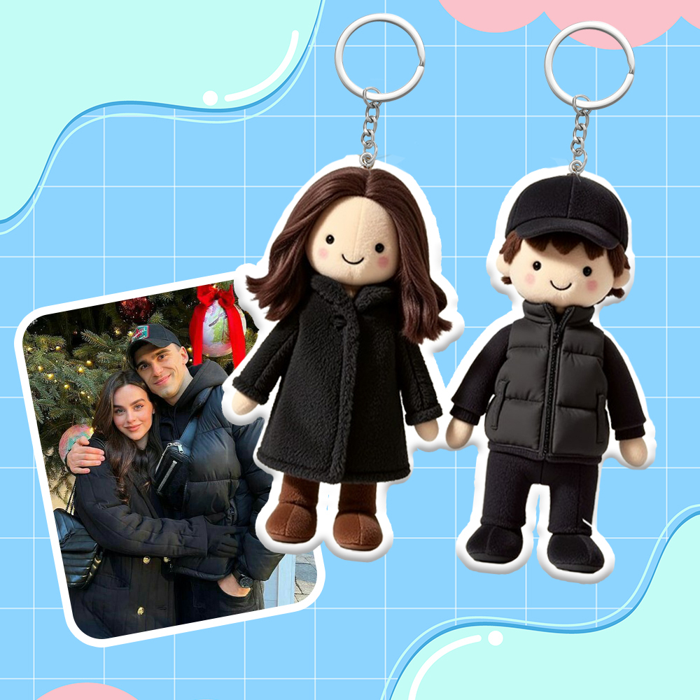 Custom Couple Photo Plush Doll Keychain Mini Me Plush Keychain Unique ...