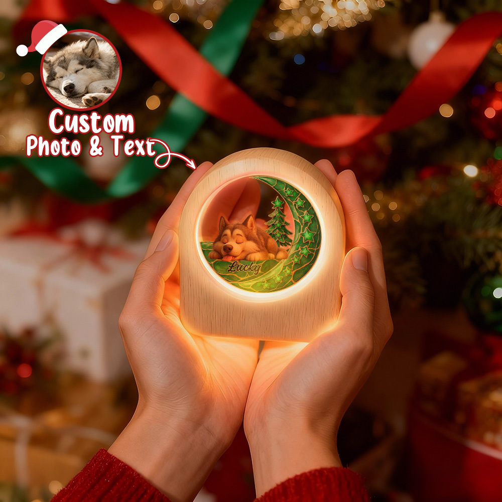 Custom Pets Photo Glass Night Light - LED Light Wooden Base, Unique ...
