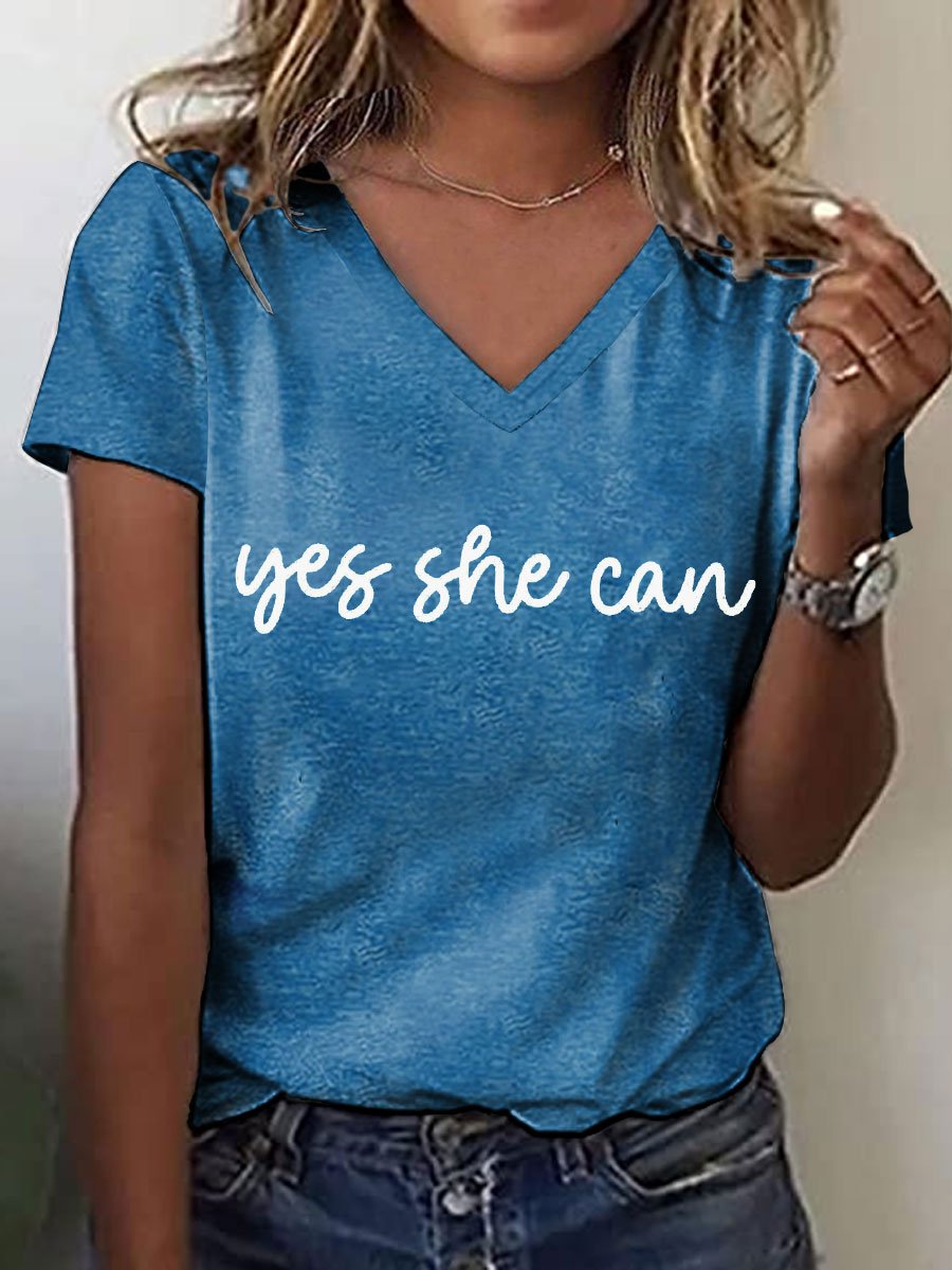 Women's Yes She Can Print T-Shirt