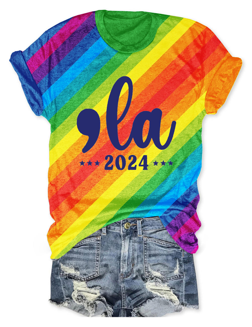 Women's Comma La 2024 Print Crew Neck T-Shirt