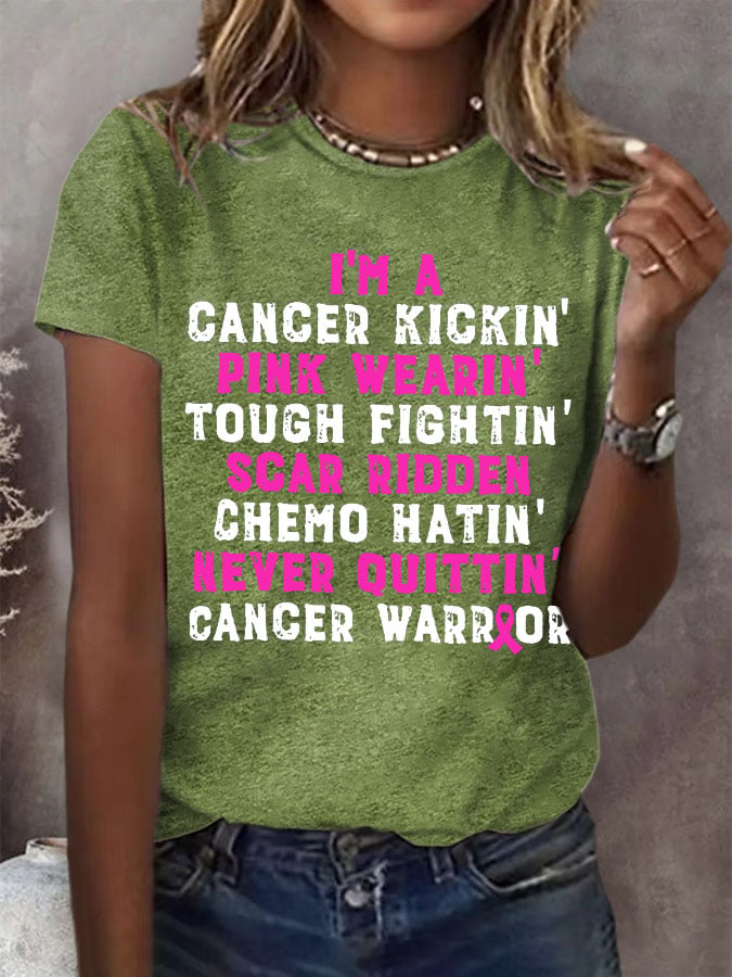Women's I'm A Cancer Kickin' Pink Wearin' Tough Fightin' Scar Ridden C