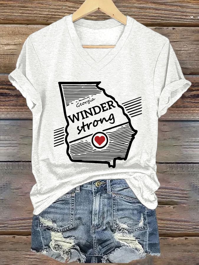 V-neck Retro Winder Strong Georgia Print T-Shirt