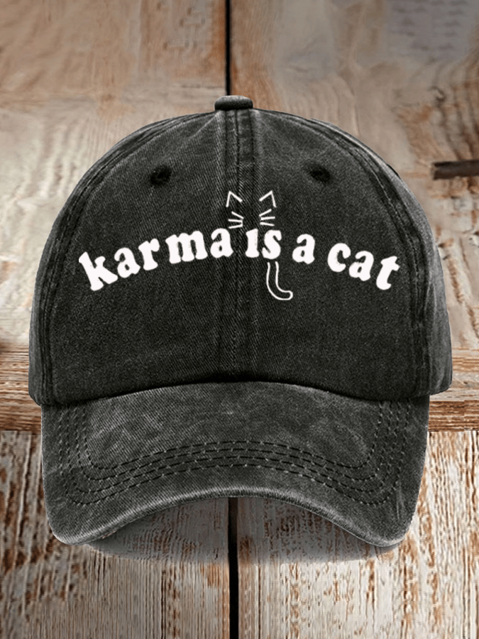 Karma Is A Childless Cat Lady Printed Baseball Cap