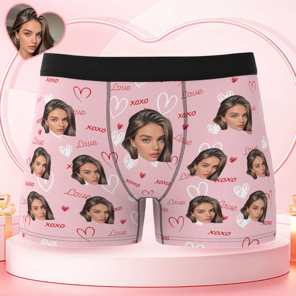 Custom Face and XOXO Heart Pattern Men's Underwear Romantic Custom Gift