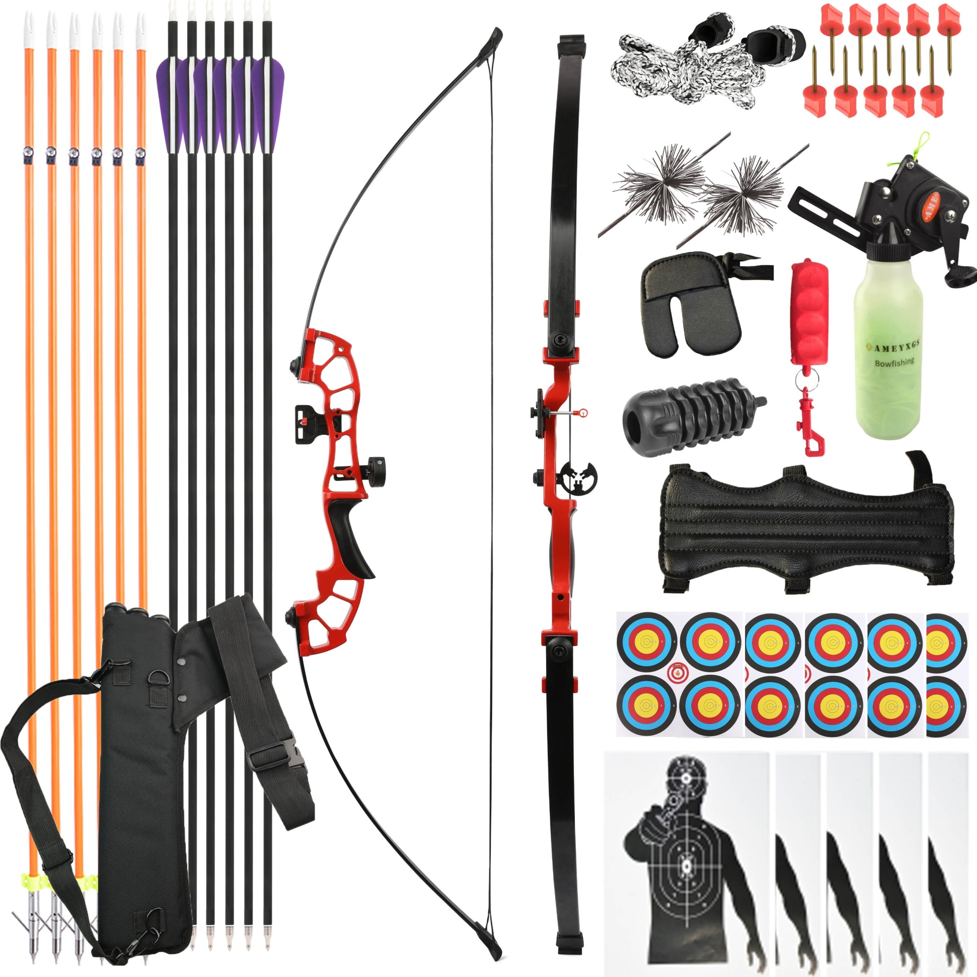 Straight Recurve Bow Set 52" 30-50lb Hunting Target Bowfishing ...