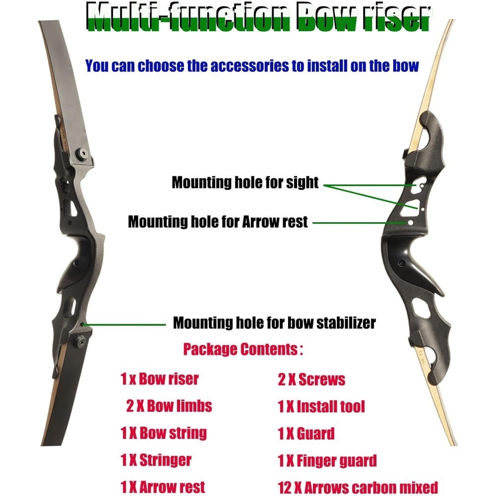 BLACK HUNTER Recurve Bow 60" 20-55 lbs for Hunting Target Practice ...